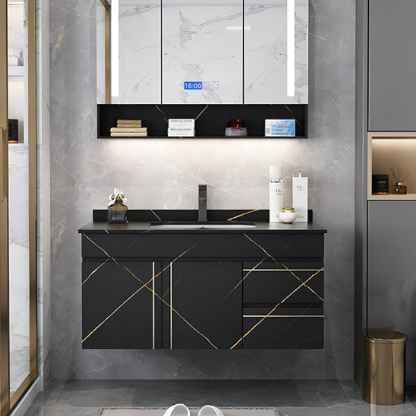 Orren Ellis 35.4" Modern Wall Mounted Bathroom Vanity with Ceramic Sink Floating Bathroom Vanity ...